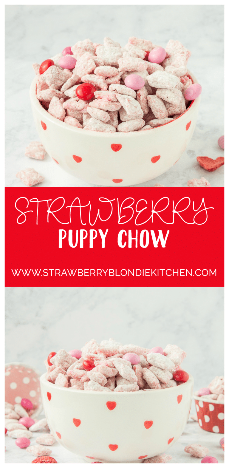 Strawberry Puppy Chow - Strawberry Blondie Kitchen