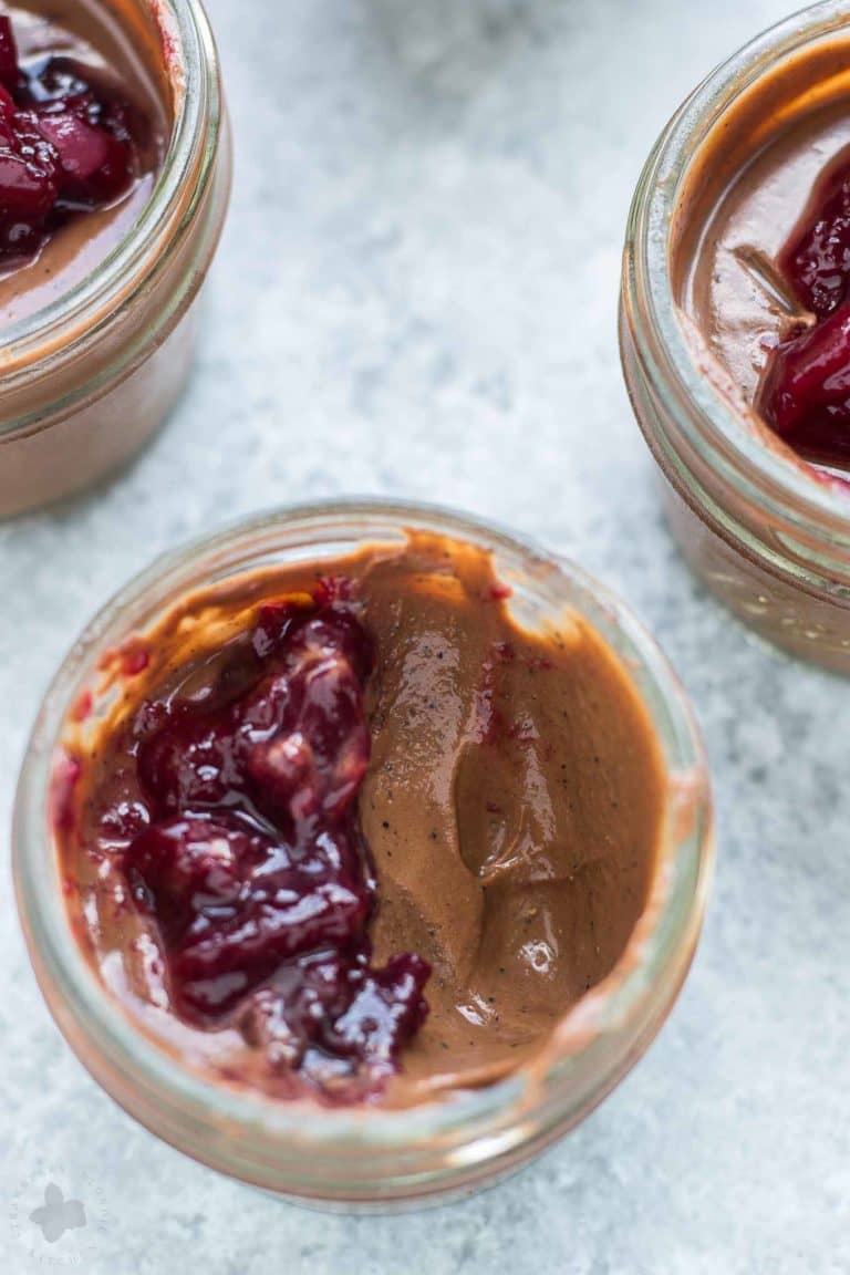 Mini chocolate Mason Jars with Cherry Jam