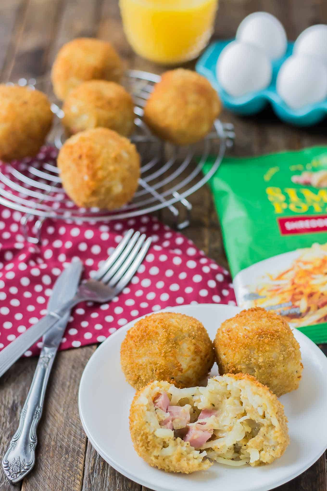 Ham and Cheese Stuffed Hash Brown Balls - Strawberry Blondie Kitchen