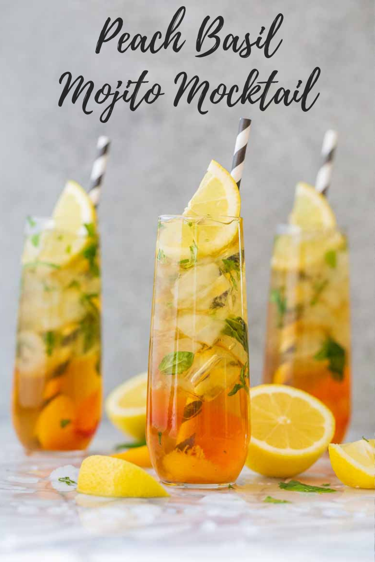 Peach Basil Mojito Mocktail - Strawberry Blondie Kitchen