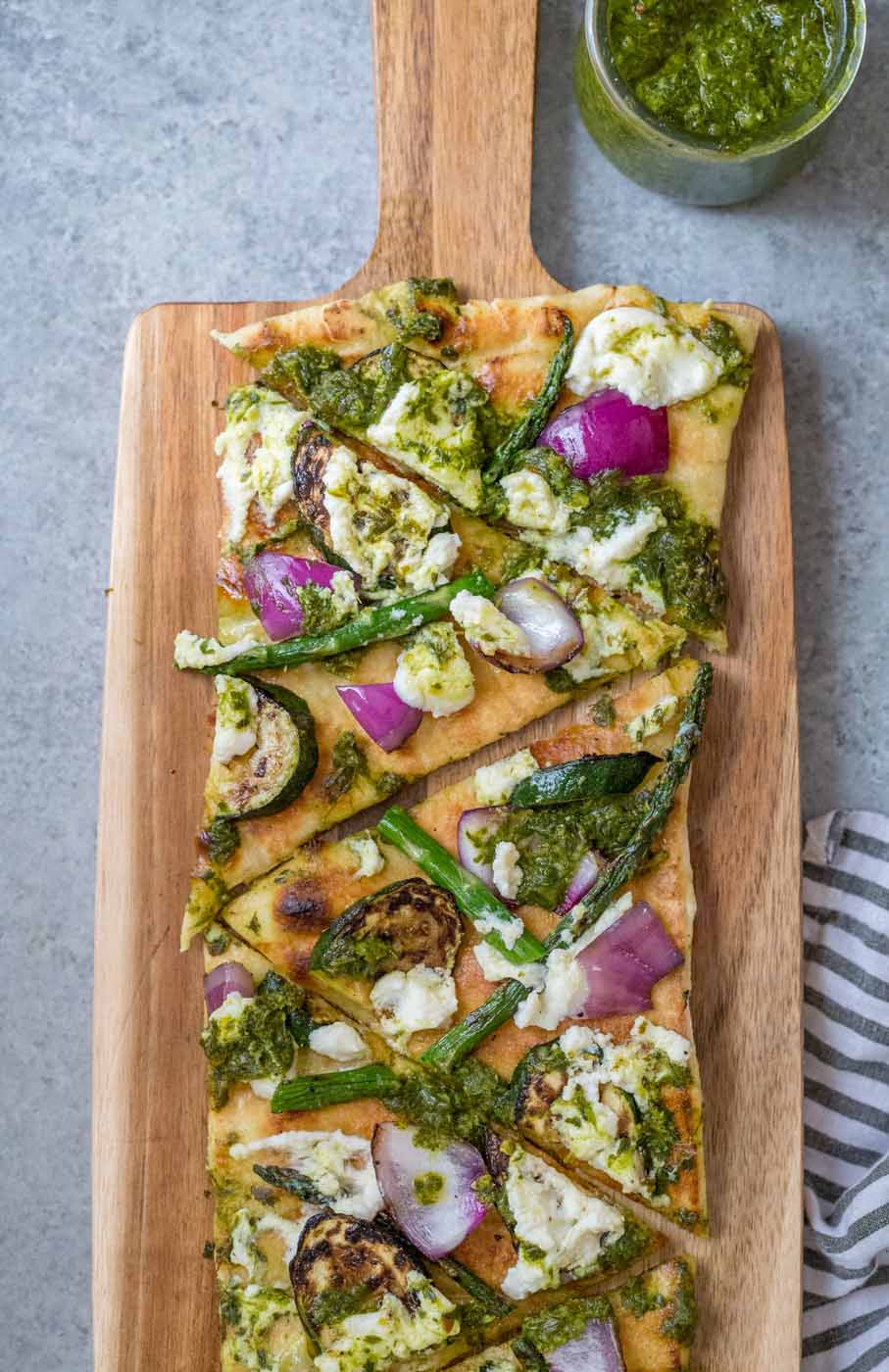 Grilled Vegetable Flatbreads with Ricotta and Salsa Verde - Strawberry Blondie Kitchen